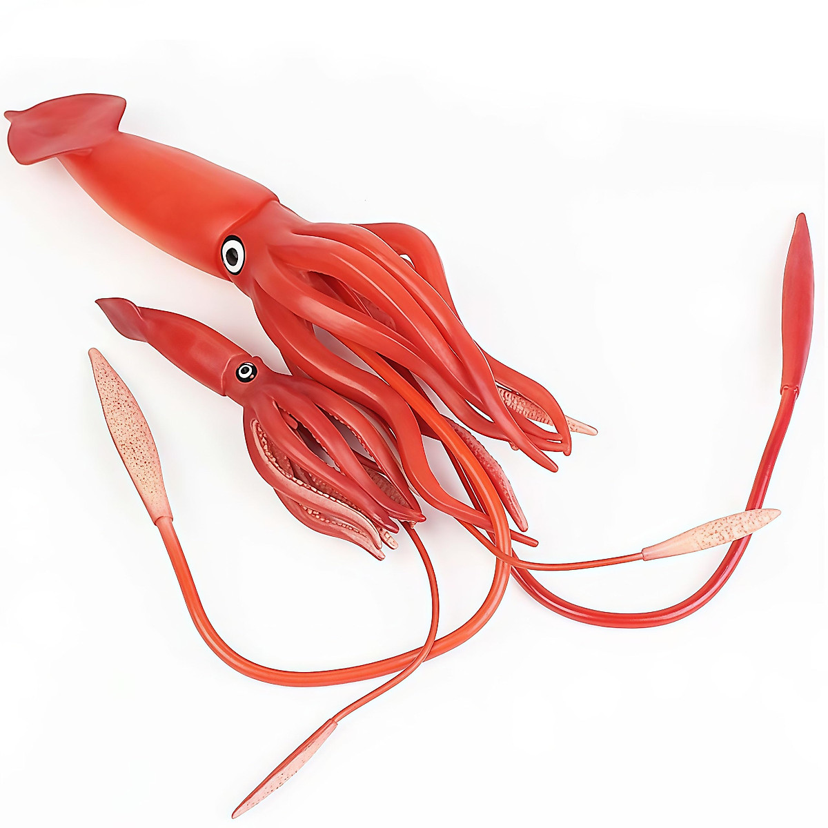 Gemini&Genius Squids Marine Animal World Toys, Realistic Hand Painted Squid and Cub Set Ocean Action Figures Beach, Bath, Swimming Toys for Kids Role Play and Cake Topper