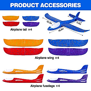 IJO 4 Pack LED Light Airplane Toys-17.5" Large Throwing Foam Plane-2 Flight Modes Glider Plane-Outdoor Flying Toys for Kids-Flying Toys Gift for Boys Girls 3 4 5 6 7 8 9 Years Old