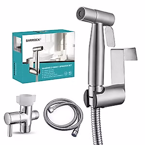 BARROCK Handheld Bidet Sprayer for Toilet, Stainless Steel Metal Made Baby Cloth Diaper Spraying Kit, Bathroom Toilet Bidet Attachment Set for Bathing Pets and Feminine Hygiene, Brushed Nickel
