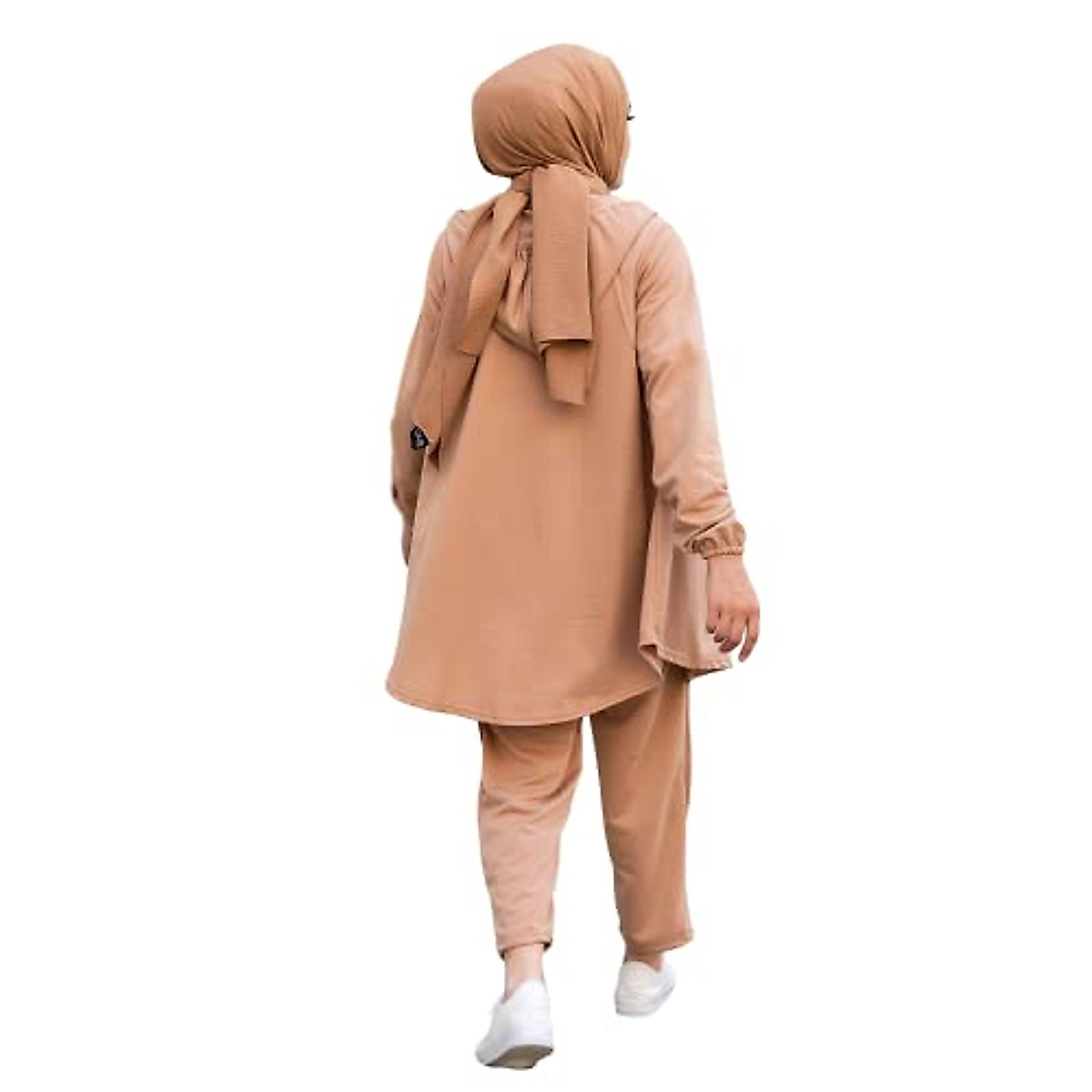 Salma's Apparel Women's 2-Piece Sweatsuits | Long Sleeve Zip Hoodie Sweatshirt with sweatpants | Muslims Track Suits for Women, Coffee with Milk