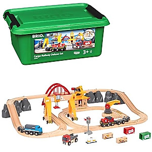 BRIO 33097 Cargo Railway Deluxe Set - 54 Piece Interactive Train Toy | Enhanced Wooden Tracks | Perfect for Kids Age 3 and Up | Compatible with All BRIO Railway Sets | FSC Certified Wood