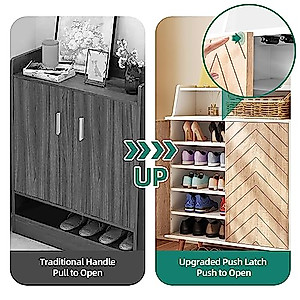 YITAHOME Shoe Cabinet with Doors, 5-Tier Shoe Storage Cabinet with Open Shelves, Large Capacity Wooden Shoes Rack Organizer with Pine Wood Legs for Entryway/Hallway/Closet, White