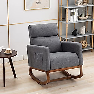 Artechwoks Rocking Chair Mid-Century Modern Fabric Nursery Rocker Armchair Upholstered High Tall Back Retro Accent Glider Rocker with Wood Base Padded Seat Comfortable for Living Room Bedroom, Grey