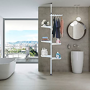 LOYALHEARTDY 6-Tier Indoor Plant Pole Spring Tension Rod Expandable Flower Pots Display Rack Stand Hanger Metal Corner Storage Shelf, Floor to Ceiling Shelf Space Saving, White