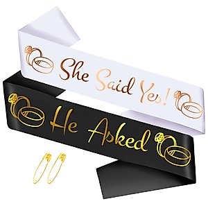 Generic He Asked & She Said Yes Sashes Kit, Funny Rose Gold Bride to Be Sash & Gold Groom to Be Sash for Wedding Engagement Bachelorette Bridal Shower Party Decor Favors Funny Gifts (White and Black)