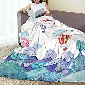 Cartoon Forest Hot Air Balloon Soft Lightweight Fleece Throw Blankets Cozy Warm Fuzzy Plush Microfiber Blanket for Sofa Couch Bed All-Season 60"X50"
