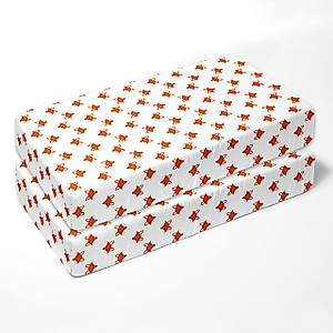 Bacati - Playful Fox Orange/Grey 2 Pack Crib Fitted Sheets (Orange/Grey Fox Print)