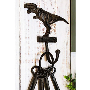 Ebros Gift Cast Iron Vintage Rustic Prehistoric Jurassic Era Tyrannosaurus Rex Dinosaur Wall Coat Key Leash Hook Multi-Purpose Hanger Organizer Hooks (1)