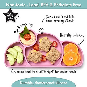 PrimaStella Silicone baby & toddler plate, baby led weaning supplies - Easy-reach design for self-feeding (Plum Pink Purple)