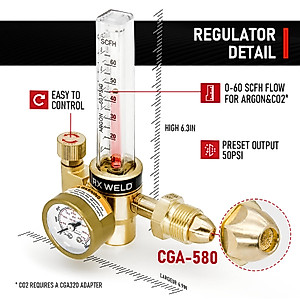 RX WELD Argon Regulator Flowmeter Gas Gauge for Mig Tig Weld with Gas Welding Hose