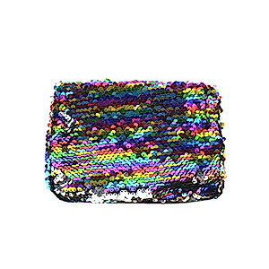 Women Sequin Crossbody Purse Shoulder Bag Rainbow Reversible Pouch with Chains