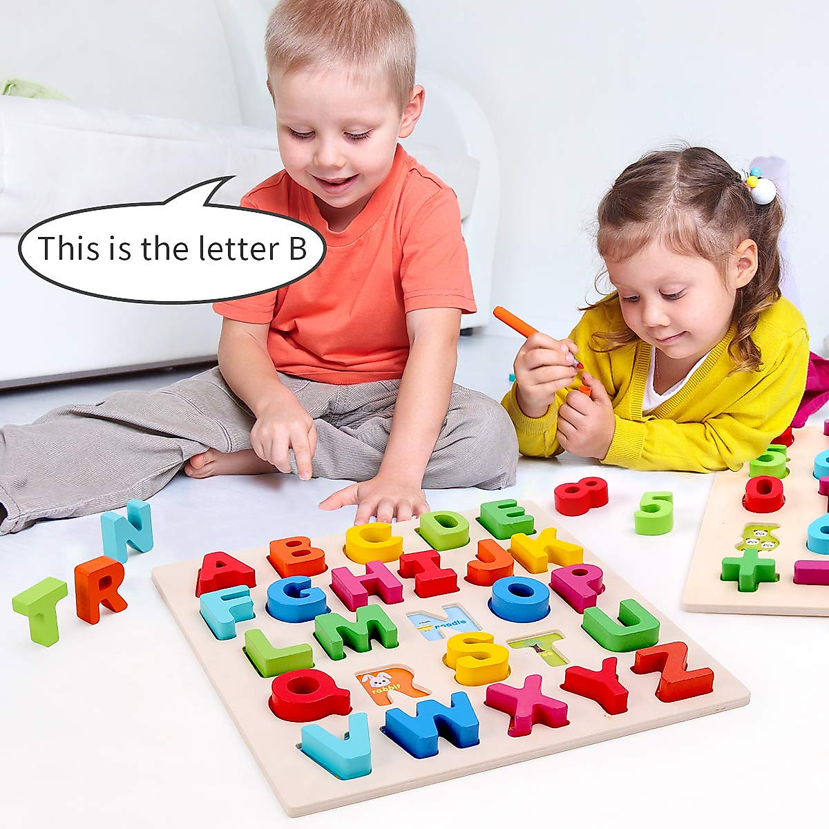 GEMEM Wooden Alphabet Puzzle Large Blocks Letters and Numbers Puzzles Educational Learning Blocks Board Toys for 3+ Years Old Preschool Boys & Girls Toddlers 2 Pack