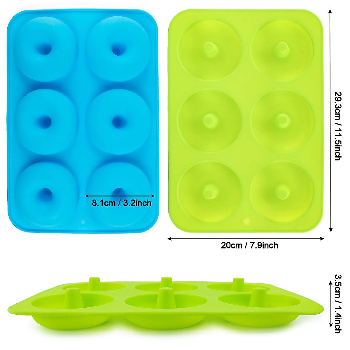 BAKHUK Donut Pan, 2pcs NonStick Silicone Donut Molds for Baking, 6 Full-Size Doughnuts, Easy Clean and Dishwasher Microwave Safe