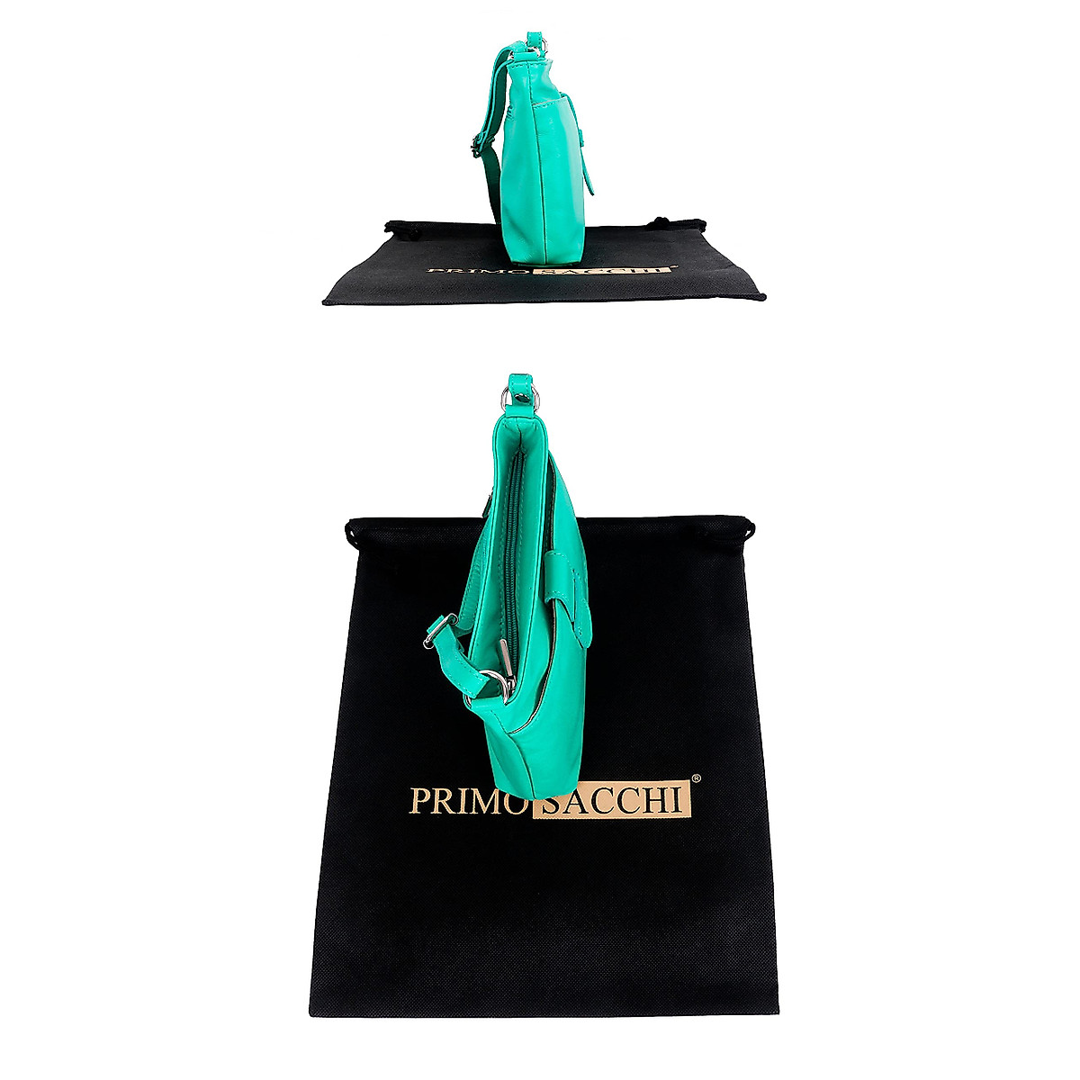 PRIMO SACCHI Italian Soft Leather Small Aqua Blue Adjustable Strap Cross Body Shoulder Bag Purse