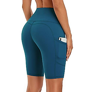 Oalka Women's Short Yoga Side Pockets High Waist Workout Running Shorts Teal L