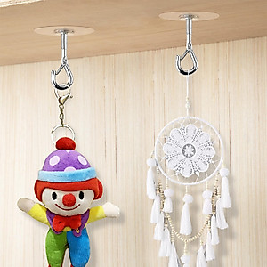 12 Pcs Self Adhesive Ceiling Hooks No Drilling Ceiling Hooks Stainless Steel Eye Hooks for Hanging Small Plants Wind Chimes, Secure/Enclosed Design, Easy to Open