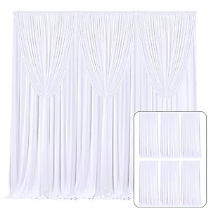 6 Panels White Backdrop Curtain for Parties Wedding Wrinkle Free White Photo Curtains Backdrop Drapes Fabric Decoration for Baby Shower 30ft(W) x 10ft(H)