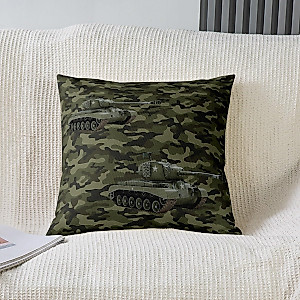 Manfei Army Green Tanks Double Sides Print Pillow Cover 16"x16",Dark Green Camo Pillowcase Soft Square Cushion Case,3D Print Camouflage Car Throw Pillow Cover,2 Pack