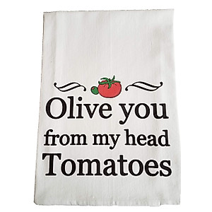 Olive you from my head tomatoes printed tea towel Handmade