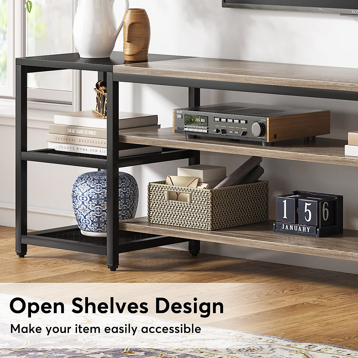 Tribesigns 78 Inch TV Stand for TVs up to 85 Inch, Media Entertainment Center Console Table, Industrial 3-Tier TV Console Table with Storage Shelves for Living Room, Entertainment Room