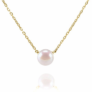 PAVOI Womens Handpicked AAA+ Freshwater Cultured Single Pearl- Yellow-Gold-Plated-Silver Necklace with Pendant
