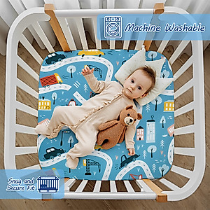 Cloele Square Playard/Playpen Fitted Sheets Perfect for 36 X 36 Portable Playard Mattresses - Square Pack and Play Crib Sheets - Ultra Soft Polyester Blue Car Fitted Playpen Sheet for Baby
