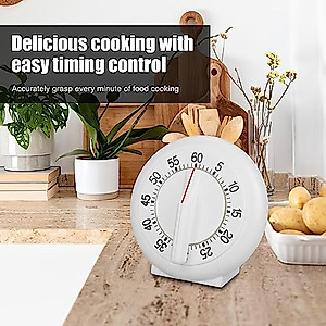 Kitchen Timer, Round Mechanical Timer, Plastic Timer, 60 Minutes Duration Counter Alarm Clock, for Home Kitchen, White