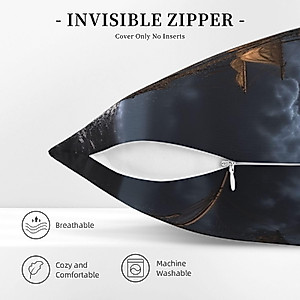 Pirate Sailboat Full Moon Print Throw Pillow Cover Corduroy Soft Pillowcase with Hidden Zipper Decorative Cushion Covers for Sofa Living Room Home Decors 16"X16"