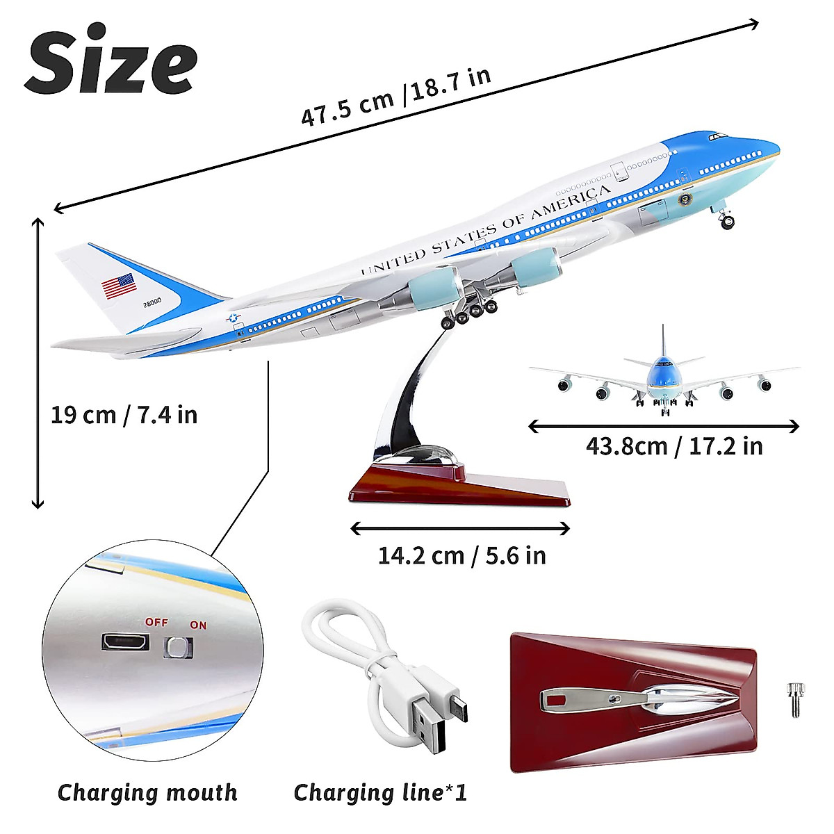 Lose Fun Park 1:130 Scale Large Model Airplane Air Force One Boeing 747 Plane Models Diecast Airplanes with LED Light for Collection or Gift