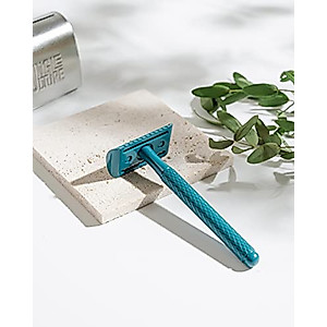 Jungle Culture Safety Razor with 10 Double Edge Blades • One Blade Metal Razors for Women & Men for Body & Face • Eco Friendly & Reusable Shaver • Teal