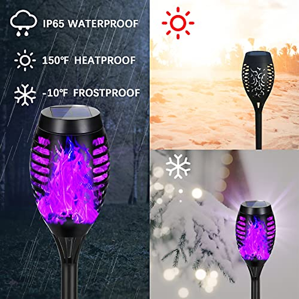 AOUNQ Solar Lights Outdoor Waterperoof Purple,【2023 Upgraded 】Outdoor Solar Torch Lights with Flickering Flame, 12Pack Mini Solar Outdoor Lights for Garden Yard Patio Pathway Decoration - Auto On/Off