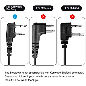 Walkie Talkie Bluetooth Headset with Noise Cancelling Mic 2 Pin Wireless Earpiece with Finger PTT Compatible with BaoFeng Kenwood Btech Radios & More(Not Compatible with Motorola/Midland)