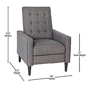 Flash Furniture Ezra Pushback Recliner - Mid-Century Modern Gray Fabric Upholstery - Button Tufted Back - Residential & Commercial Use Grey