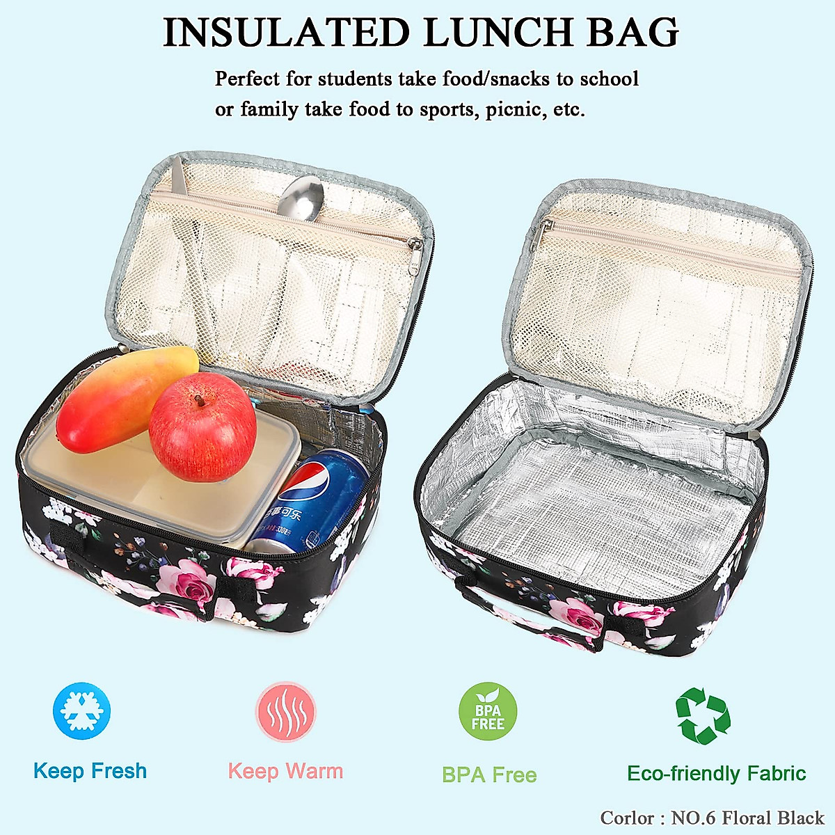 Octsky Backpack for Girls Kids Backpack Elementary Bookbags Teens Middle School Backpack with Lunch Box Water-repellent Lightweight Floral Lake