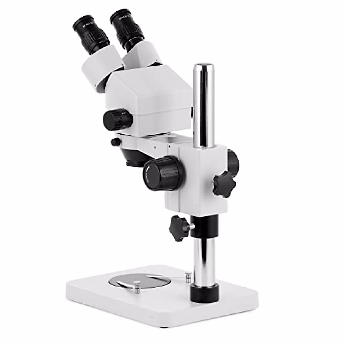 AmScope SM-1BSX-64S Professional Binocular Stereo Zoom Microscope, WH10x Eyepieces, 3.5X-45X Magnification, 0.7X-4.5X Zoom Objective, 64-Bulb LED Ring Light, Pillar Stand, Includes 0.5x Barlow Lens