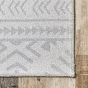 nuLOOM Calia Machine Washable Aztec Bands Area Rug, 8' x 10', Light Grey