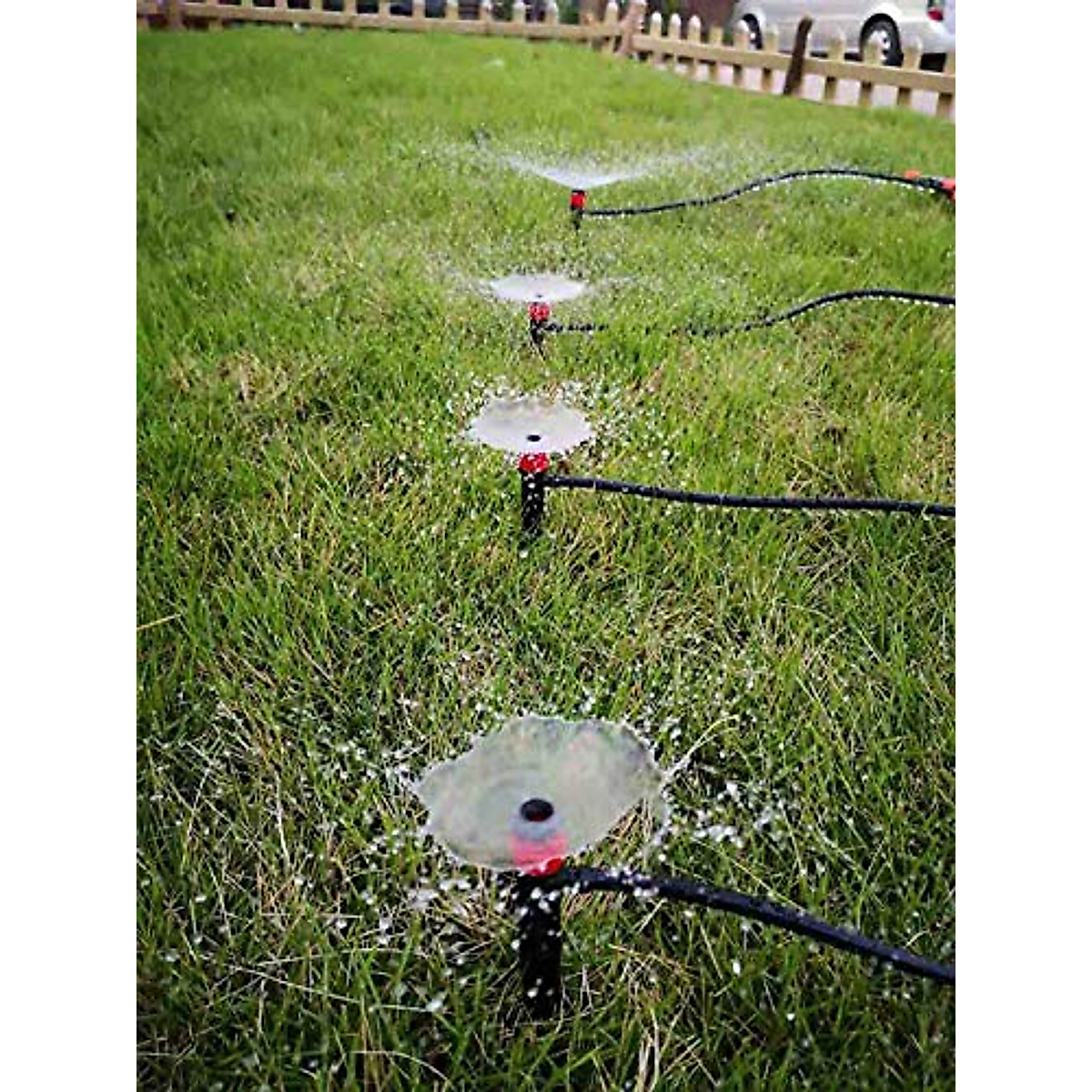 ZILIM 50PCS Drip Emitters Fan Shape with Stake Water Flow, 360 Degree Sprayer Perfect for Irrigation System, Adjustable for 1/4inch(7 x 4mm) Irrigation Tube Hose Watering Kits for Garden Patio Lawn