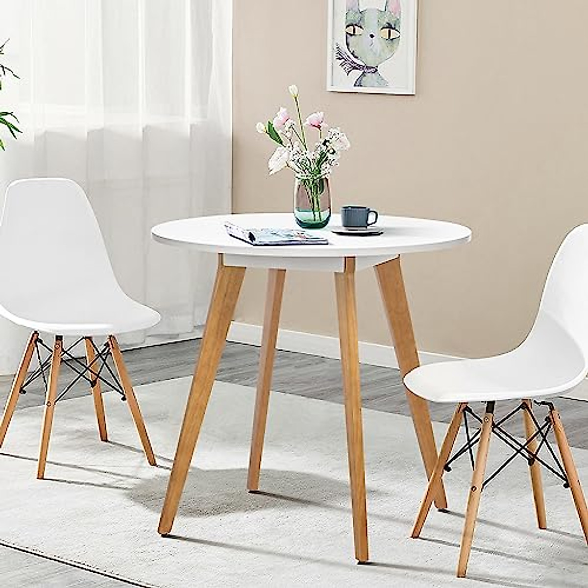 Comfy to go 31.5" Round Dining Table for 2-4 Person- Small Kitchen Table with Solid Wood Legs Modern Table for Dining Room, Kitchen, Leisure Cafe(White) Table Only