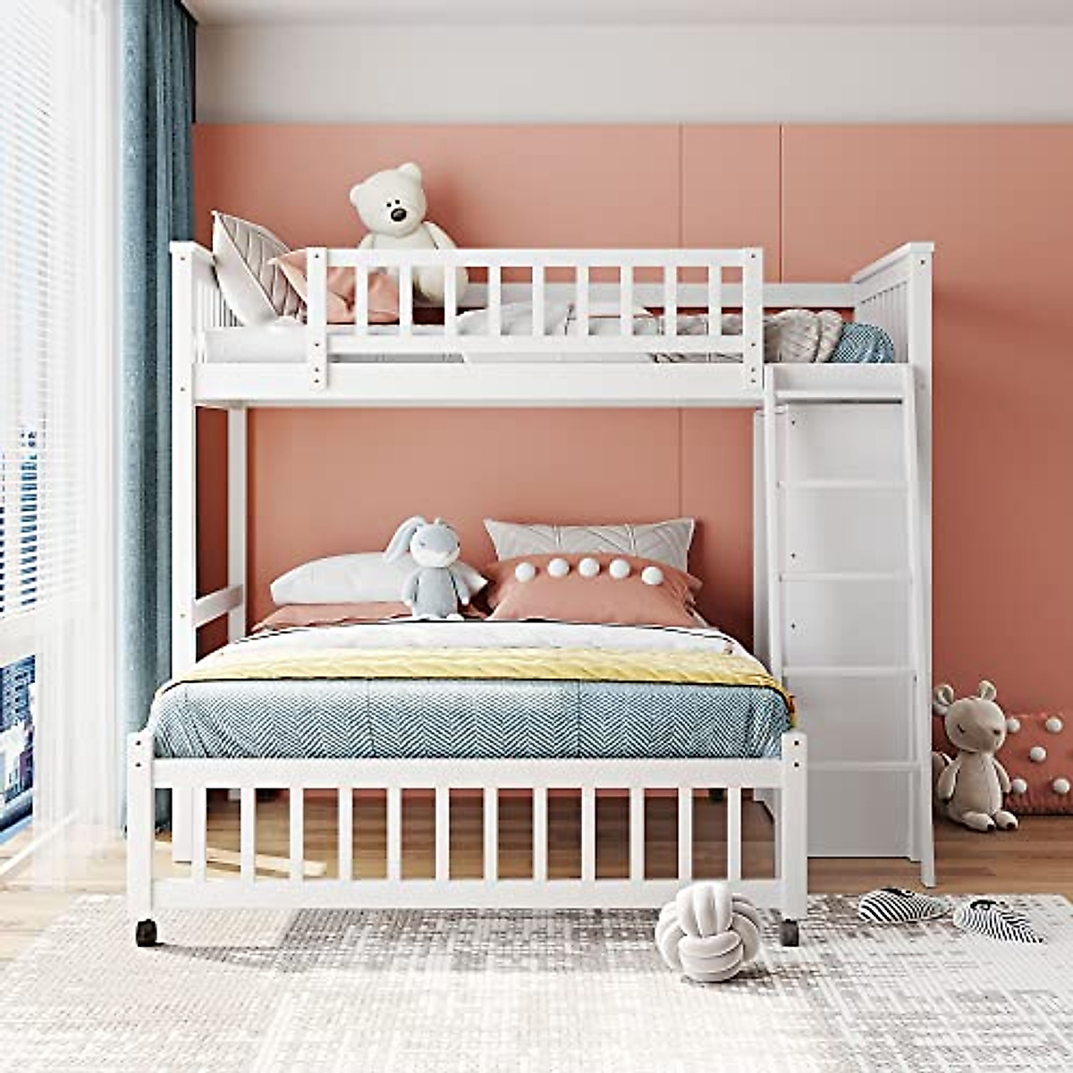 Merax Wooden Twin Over Full Bunk Bed with Six Drawers