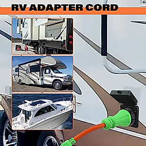 Flameweld RV Adapter Cord - NEMA 5-15P Male to SS2-50R Twist Lock Female, 50 Amp to 15 Amp 110 RV Adapter Cord with Locking Connector, 7500W STW 10/3 AWG RV Generator Cord, UL