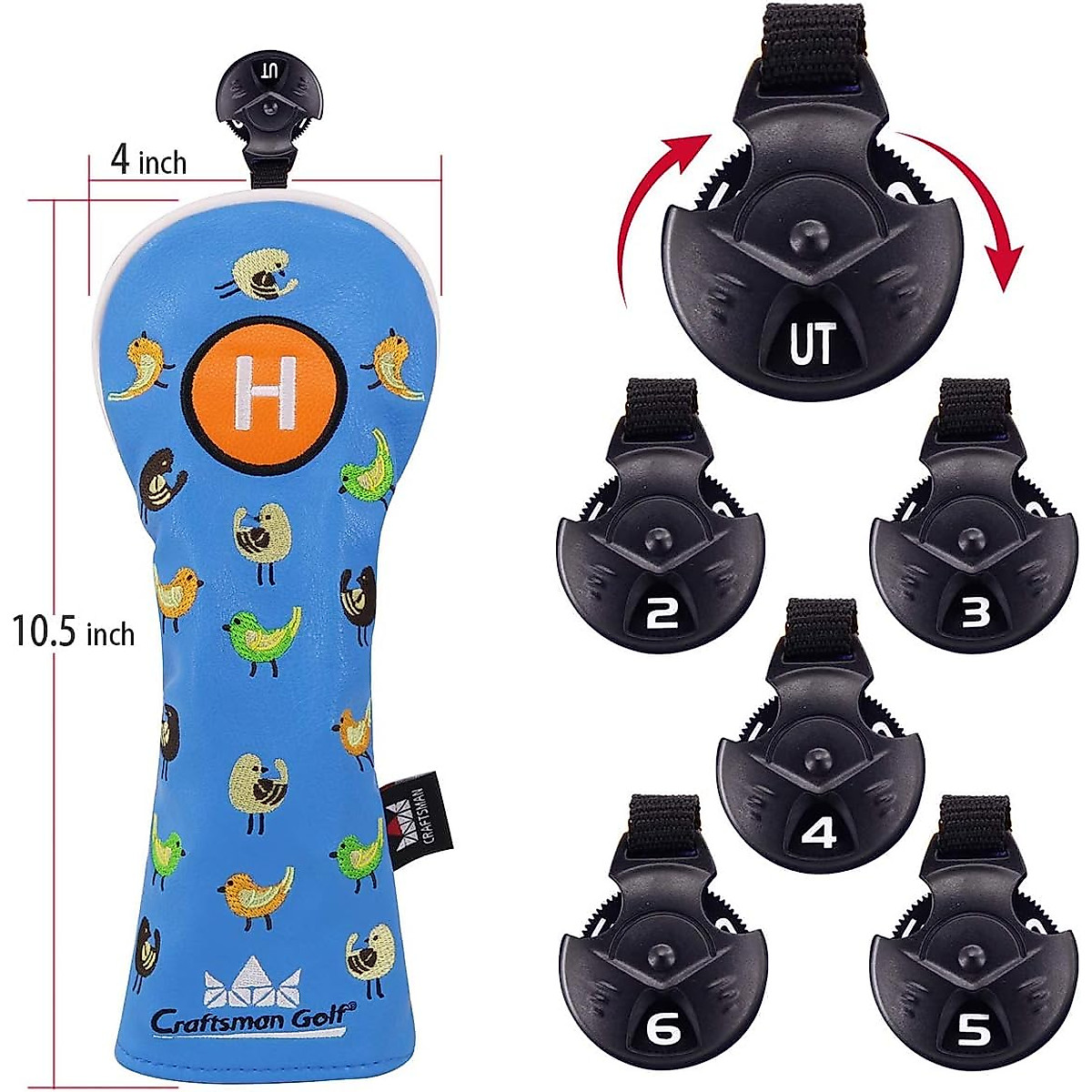 Craftsman Golf Birdie Birds Driver Fairway Wood Hybrid Headcovers for Ping Adams Etc.(3pcs (1,F,H))