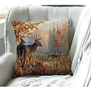 Swono Deers Pillow Cover 18x18 Inch Autumn Nature Deers Scene Farmhouse Decorative Throw Pillow Cover Square Cushion Case for Home Sofa Couch Decoration