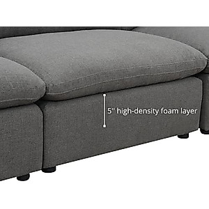 ASY Cloud Down Modular Sectional Sofa 121' L-Shaped Reversible Chaise Couch Feather - Low to Ground Modern Deep & Plush Seats (4-Piece (Corner Chair (2) + Armless (1) Ottoman (1), Natural), (CLD9)