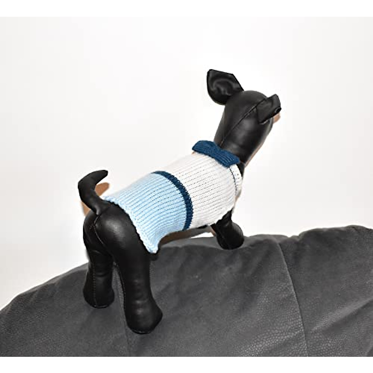 Tiny Dog Sweater Small Boy Teacup Dog Clothes Male Yorkie Chihuahua Clothing Mini Shih Tzu Outfit Pug Male - Knitted Puppy Costume with Ribbon Blue White (XXXS)