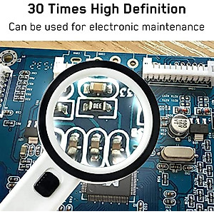 SUPULSE Magnifying Glass with Light, 30X Handheld Large Magnifying Glass 12 LED Illuminated Lighted Magnifier for Macular Degeneration Seniors Reading Inspection Coins Jewelry