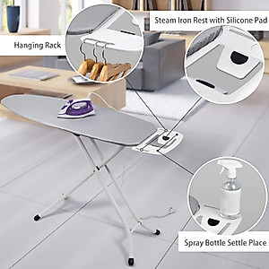 Duwee 17"x49" Ironing Board, Heavy Duty Ironing Boards Full Size with 10 mm Thicken Feltpad and Cover,Adjustable Height and Heavy Duty Legs,Grey