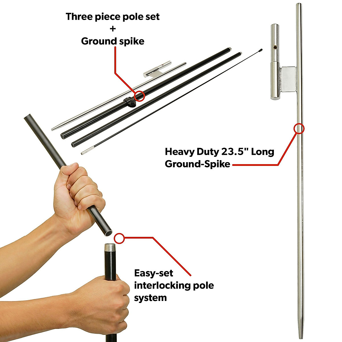 LookOurWay Feather Flag Pole Kit - 7 Feet Tall Advertising Banner with Fiberglass Pole Set and Ground Spike for Business Promotion - Real Estate Flags - For Rent