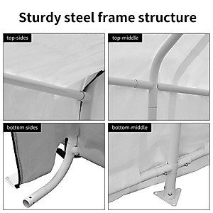 10'x 17'Heavy Duty Portable Carport Car Garages Shelters, 8 Steel Legs, White, Waterproof