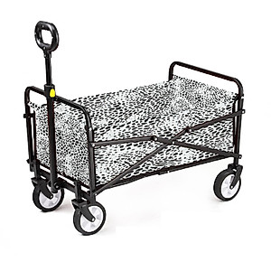 Outdoor Collapsible Wagon Seamless Black White Fur Stylish Fashionable Wild Leopard Cheetah Camping Shopping Garden Cart Heavy Duty Wagon Adjustable Portable Utility Folding Wagon with Wheels