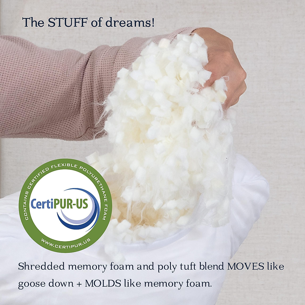 DreamyBlue Premium Pillow for Sleeping - Shredded Memory Foam Fill [Adjustable Loft] Washable Cover from Bamboo Derived Rayon - for Side, Back, Stomach Sleepers - CertiPUR-US Certified